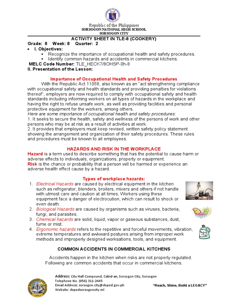 Activity Sheet in Tle-8 (Cookery) Grade: 8 Week: 8 Quarter: 2 ...