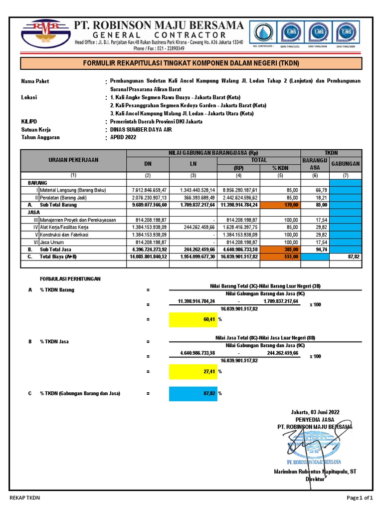 Perhitungan TKDN Sodetan | PDF