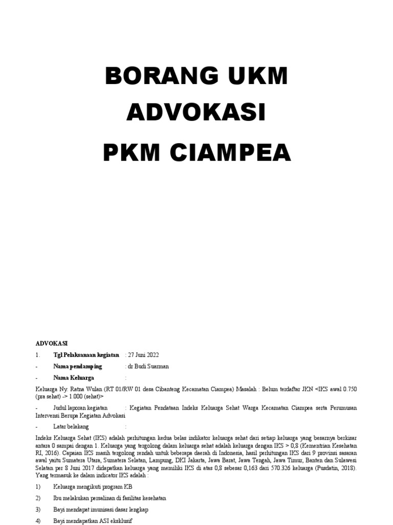 Borang Ukm Advokasi | PDF