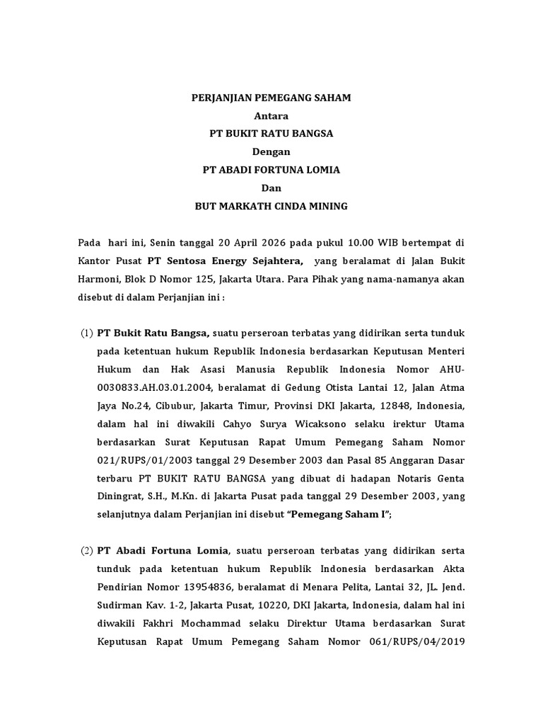 Perjanjian Pemegang Saham FIX | PDF