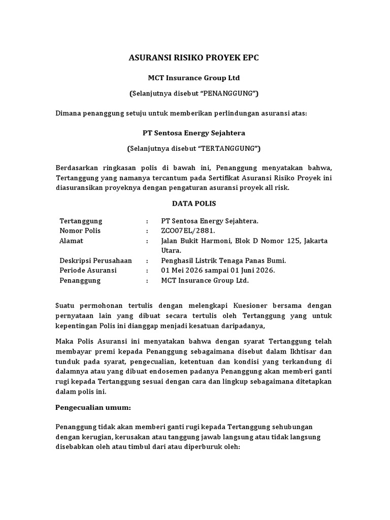 Asuransi Risiko Proyek Epc Fix Fix Fix | PDF