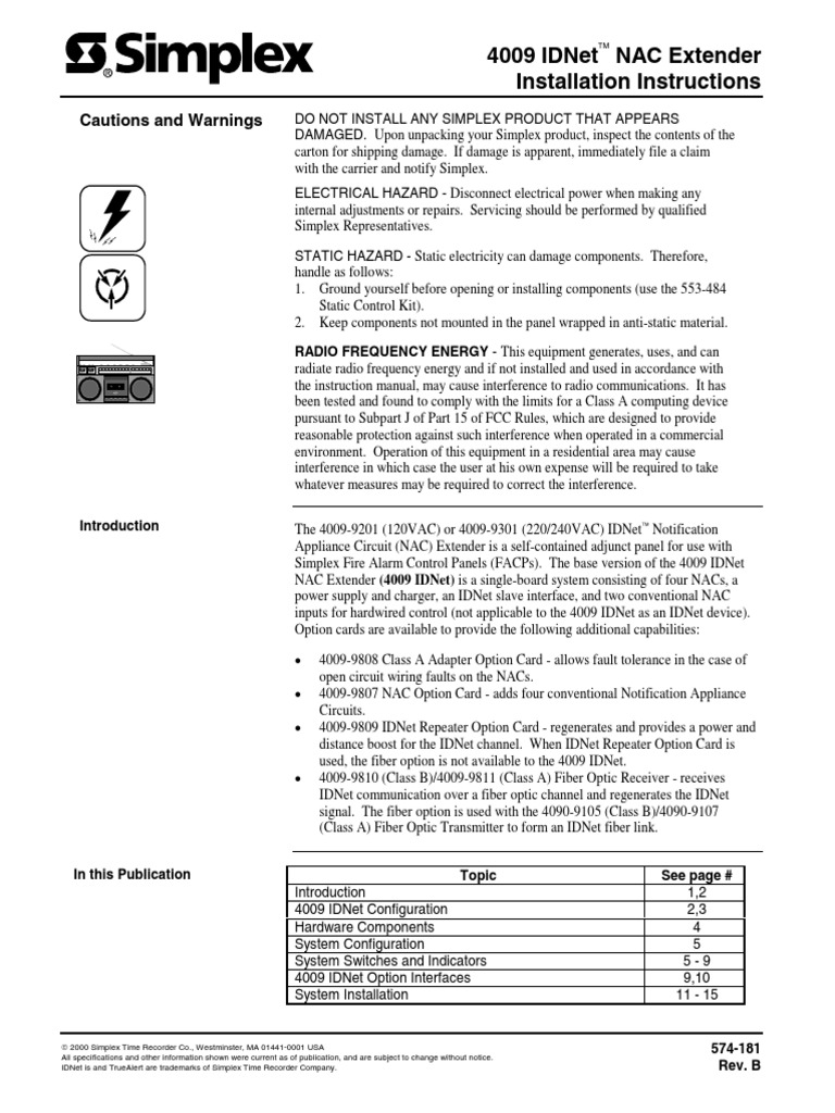 4009 Idnet Nac Extender Installation Instructions: Cautions and ...