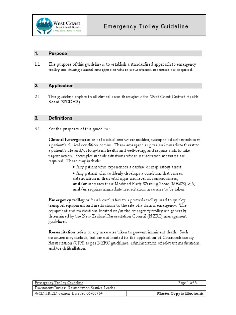 Emergency Trolley Use Guidelines | PDF | Cardiopulmonary Resuscitation ...