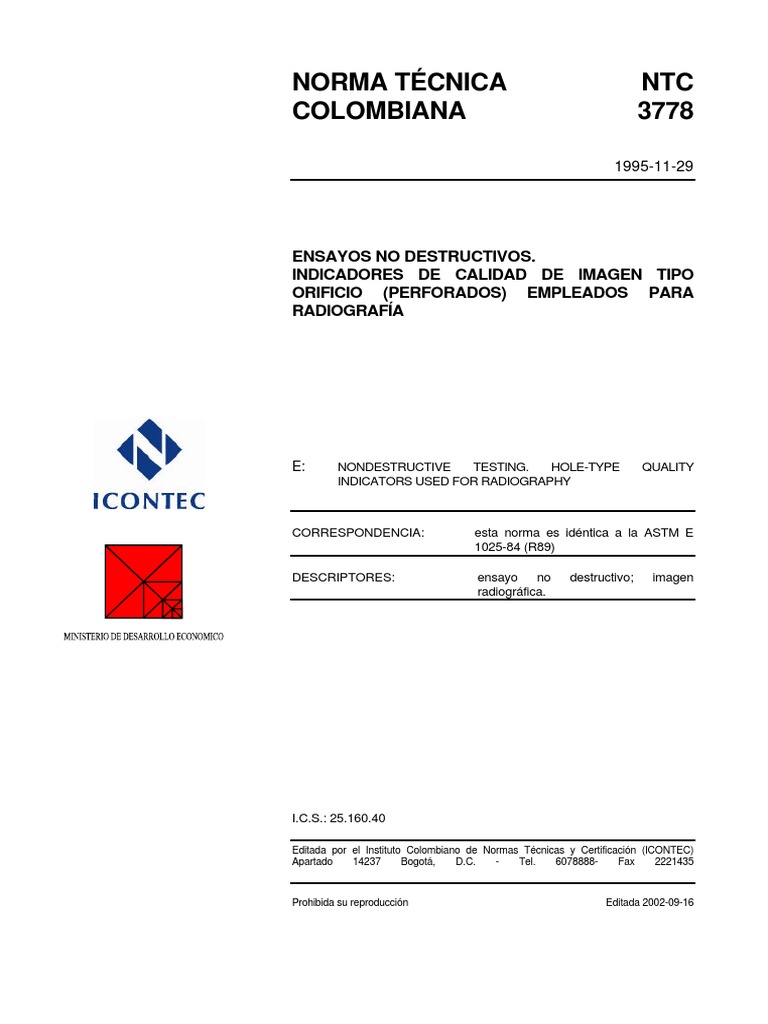 ASTM E1025 - NTC-3778 - Indicadores de Calidad de Imagen Tipo Orificio ...