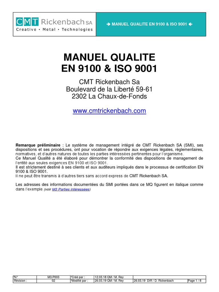 Manuel Qualité EN 9100 & ISO 9001 | PDF | Compétence (Ressources ...