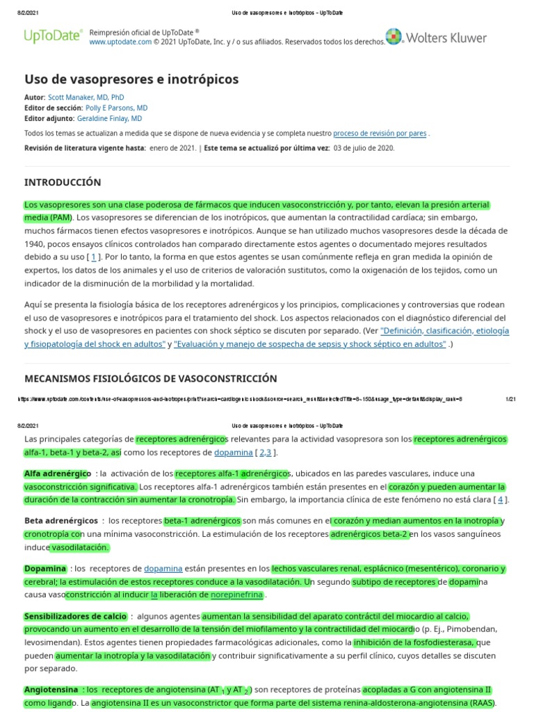 Uso de Vasopresores e Inotrópicos - UpToDate | PDF | Septicemia ...