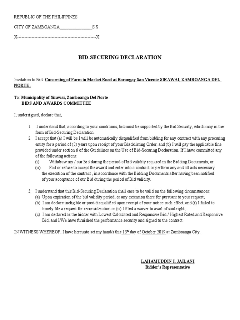 Bid-Securing Declaration | PDF | Justice | Crime & Violence