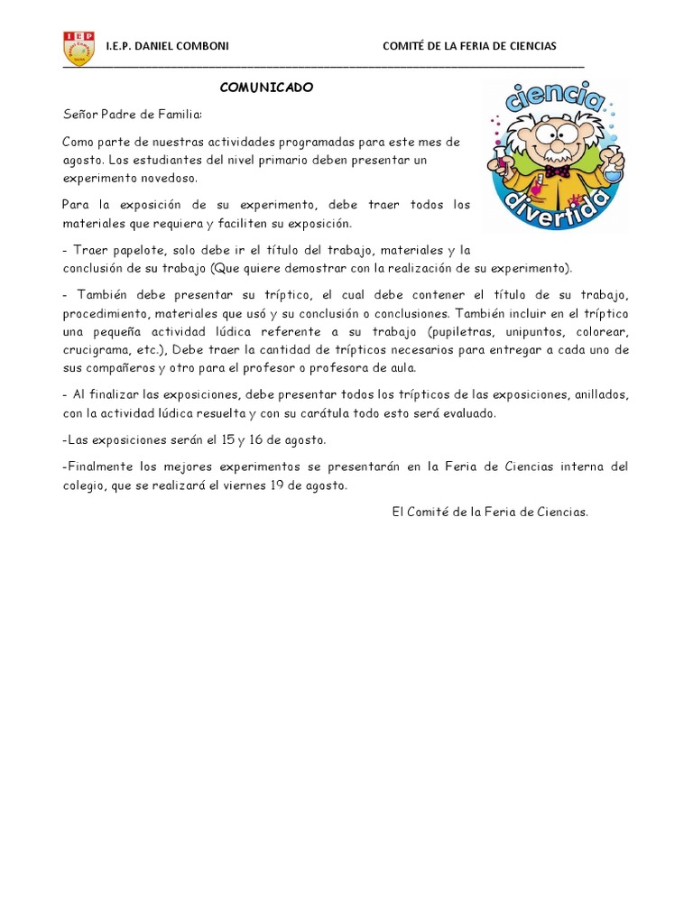 Comunicado-Feria de Ciencias | PDF