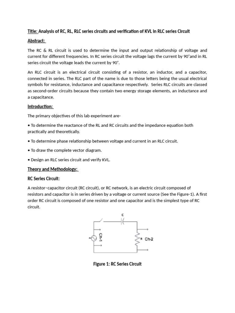 Analysis of RC, RL, RLC Series Circuits and Verification of KVL in RLC ...