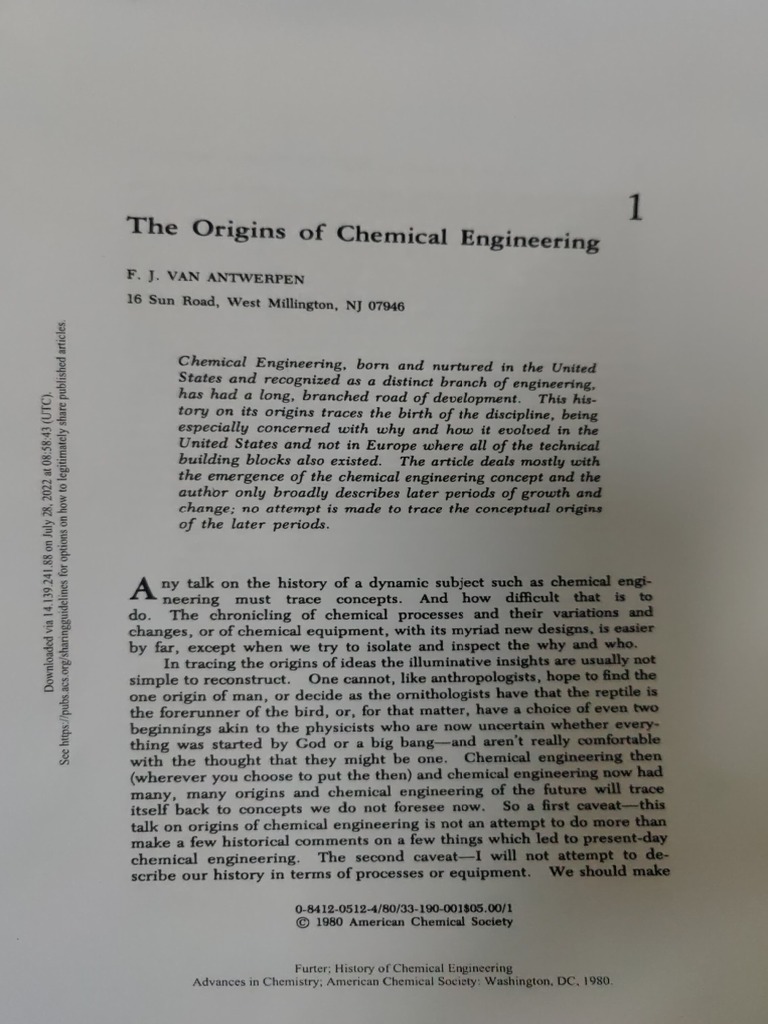 The Origin of Chemical Engineering | PDF | Chemistry | Engineering