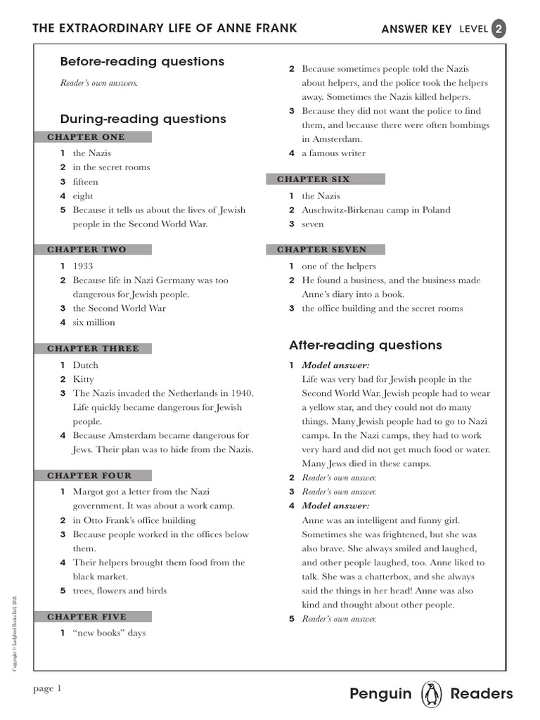 Before-Reading Questions: The Extraordinary Life of Anne Frank | PDF ...