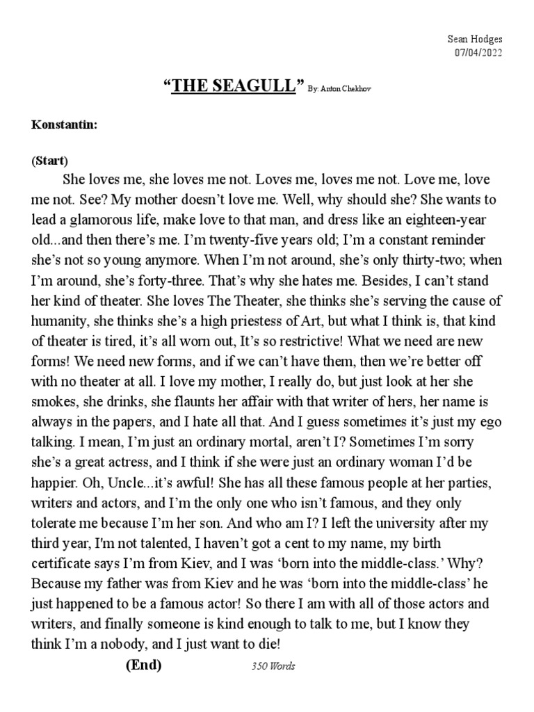 "The Seagull" Monologue by Anton Chekhov-2 | PDF