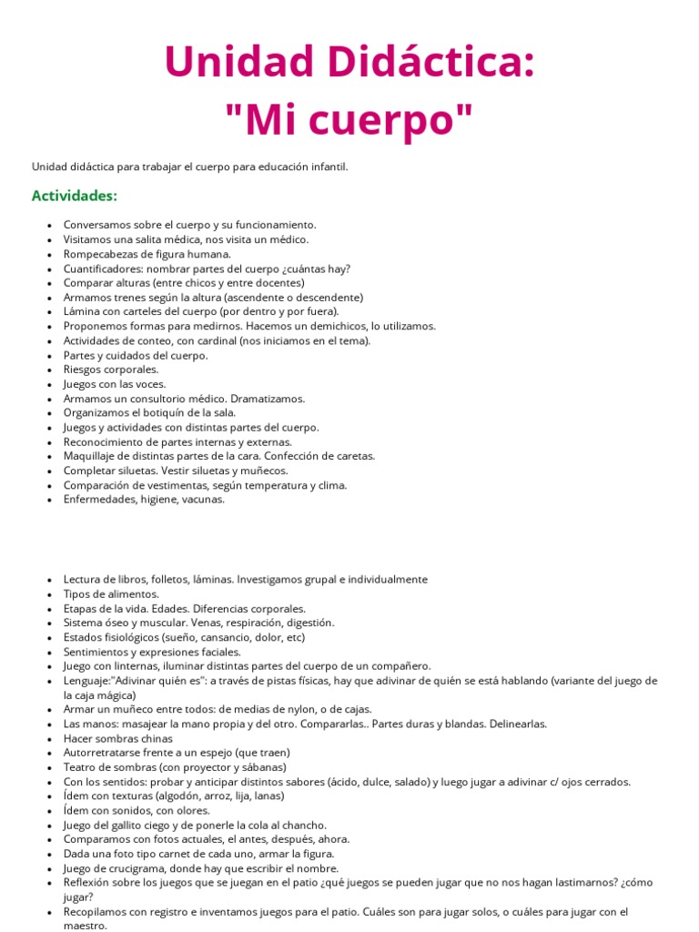 UNIDAD DIDACTICA MI CUERPO Unidad Didáctica | PDF