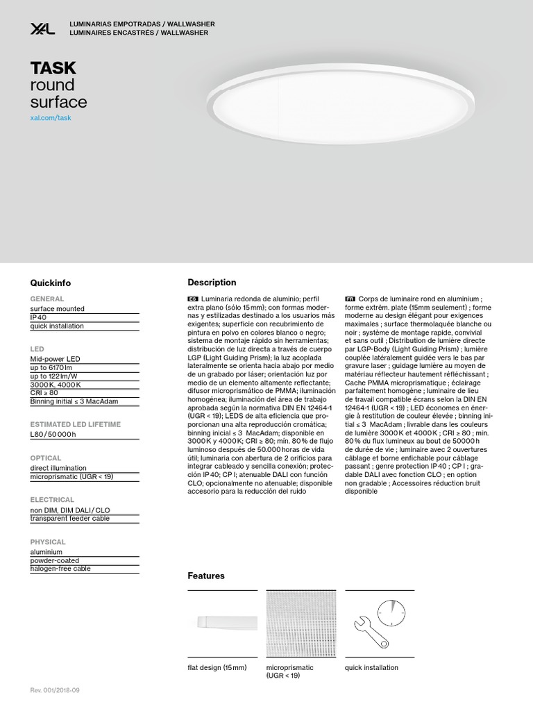 Lighting Ceiling-Mounted XAL TASK Round Surface 001 ES-FR | PDF ...