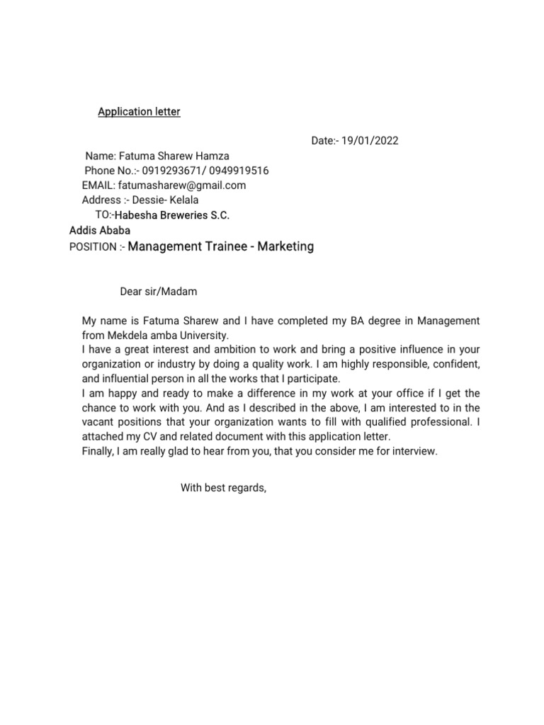 Marketing Management Trainee Application | PDF