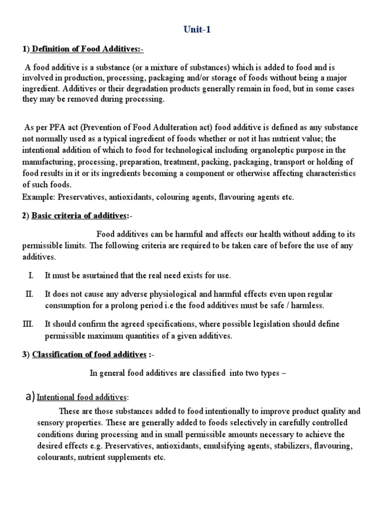 Unit-1: 1) Definition of Food Additives | PDF | Sugar Substitute | Foods