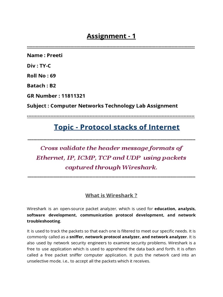 Topic - Protocol Stacks of Internet: Assignment - 1 | PDF ...