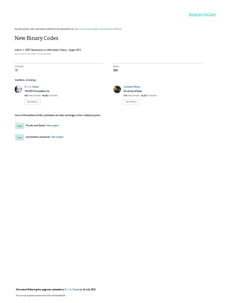 New Binary Codes | PDF | Code | Notation