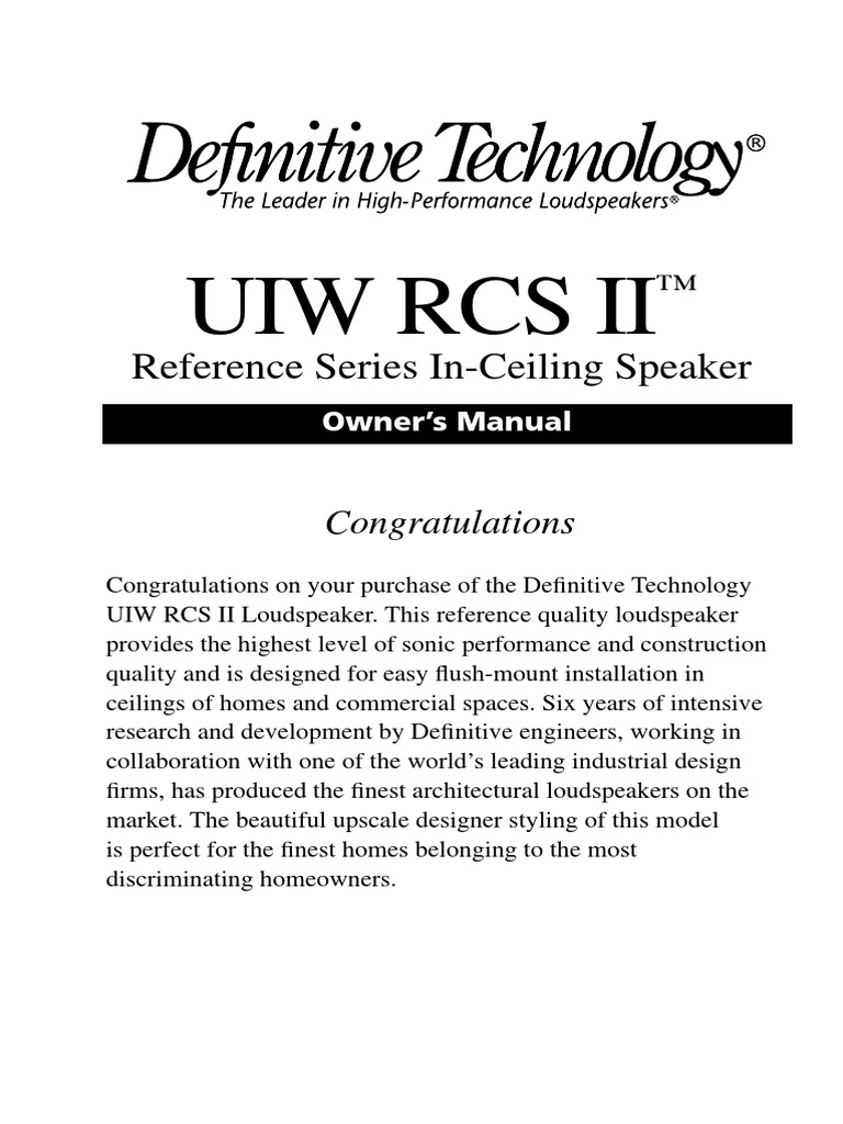 Uiw Rcs Ii: ™ Reference Series In-Ceiling Speaker | PDF | Loudspeaker ...