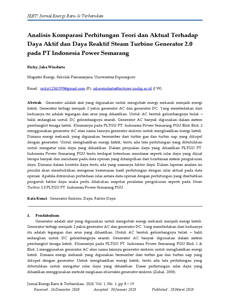 Analisis Daya Generator Sinkron PLTGU | PDF