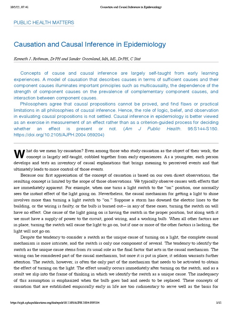 Rothman Causation and Causal Inference Epidemiology | PDF | Causality | Epidemiology
