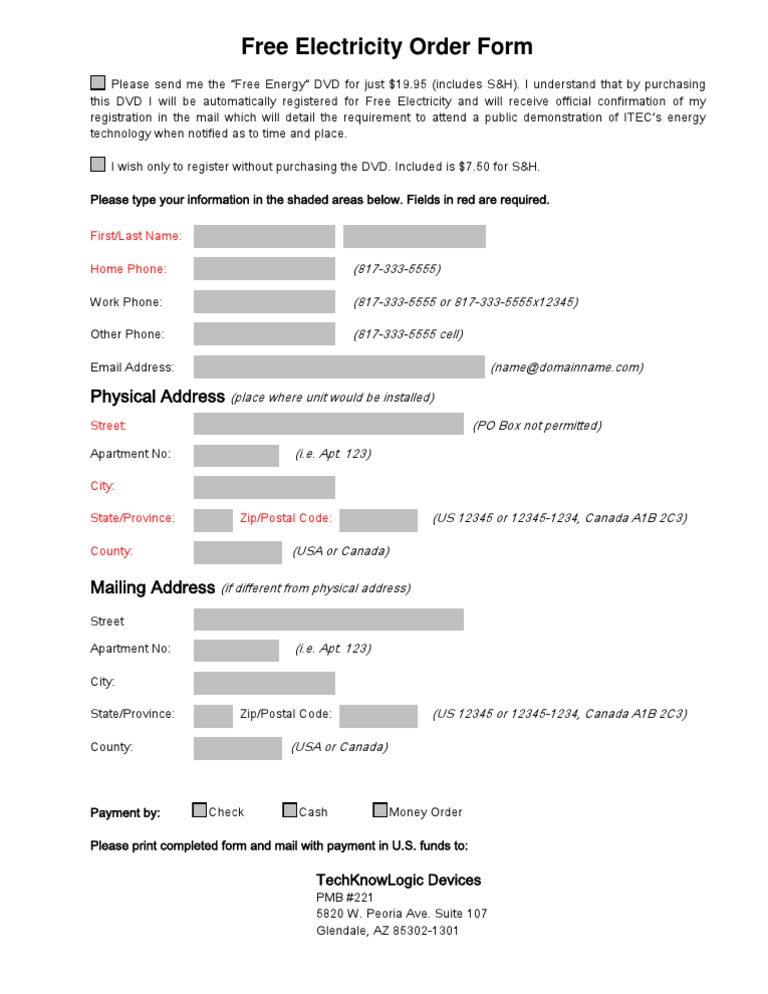 Free Electricity Registration Form | PDF