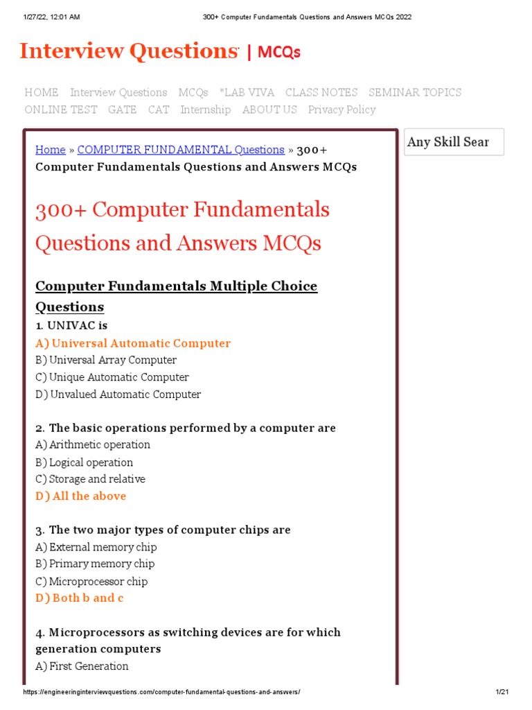 Computer Fundamentals Questions and Answers MCQs 2022 | PDF | Computer ...