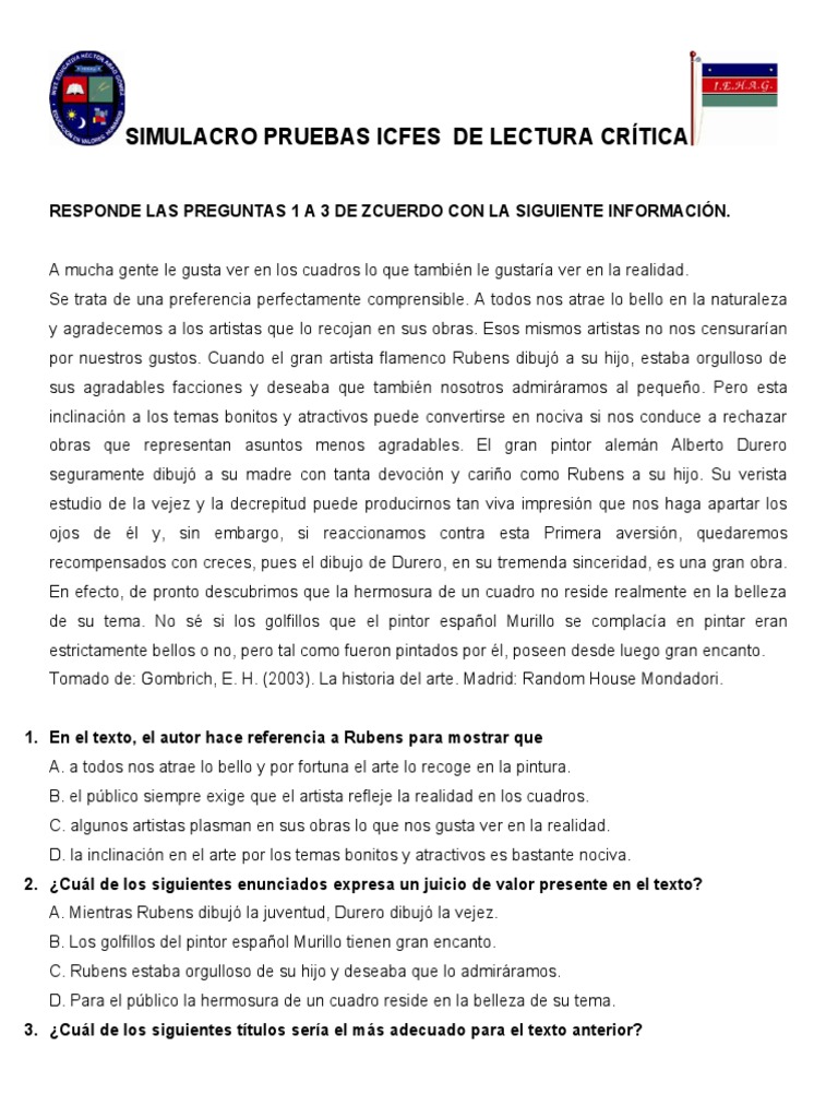 Simulacro Pruebas Icfes de Lectura Crítica | PDF | Justicia | Crimen y violencia