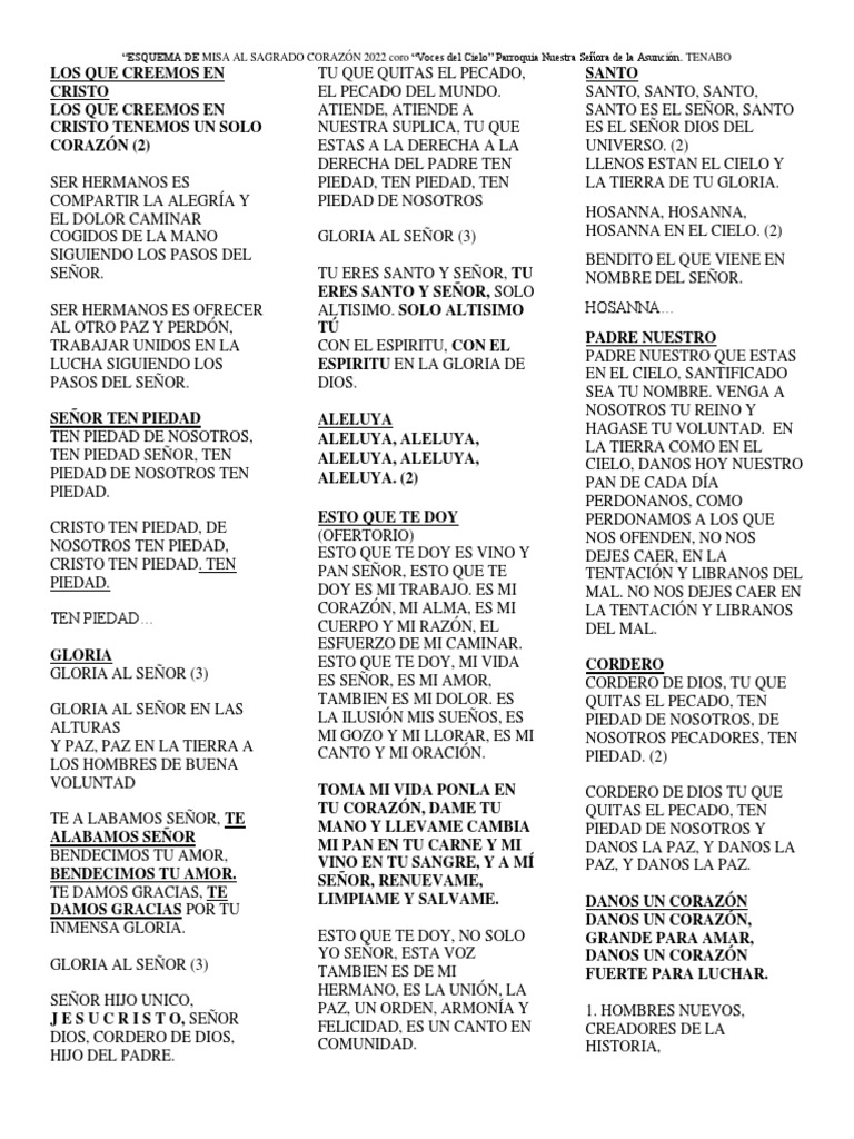 Canto para Misa Al Sagrado Corazon | PDF | Misa (liturgia) | Cristo (título)