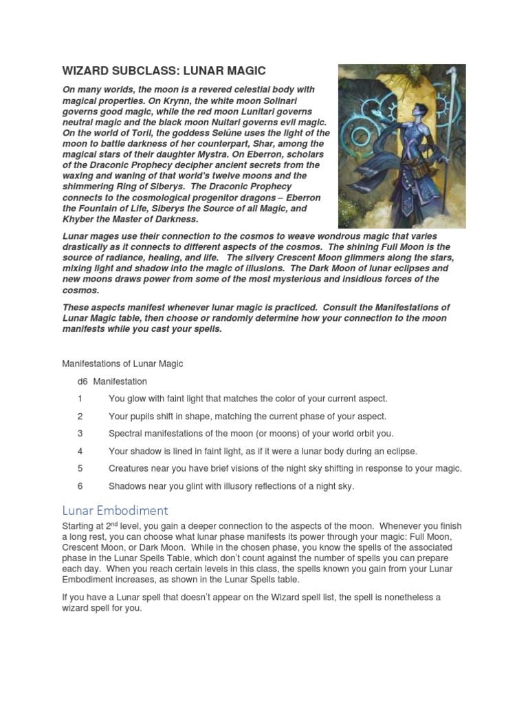 Wizard Subclass Lunar Magic | PDF | Moon | Planetary Mass Satellites