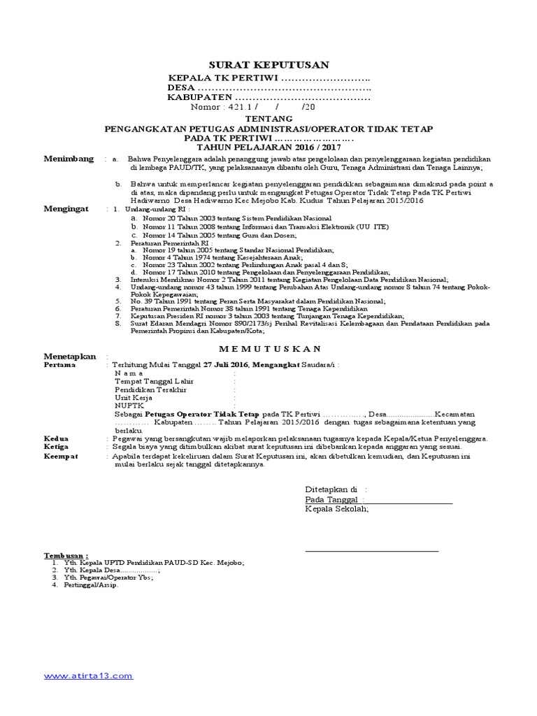 Contoh SK Operator Paud | PDF