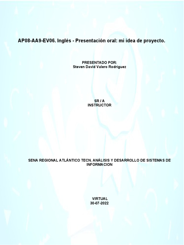 AP08-AA9-EV06 - Inglés - Presentación Oral Mi Idea de Proyecto | PDF ...