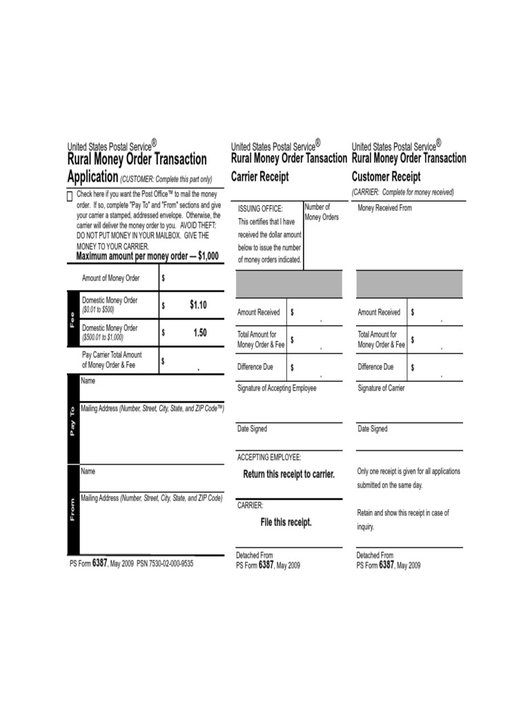PS Form 6387 Rural Money Order Transaction | PDF | Money Order | United ...