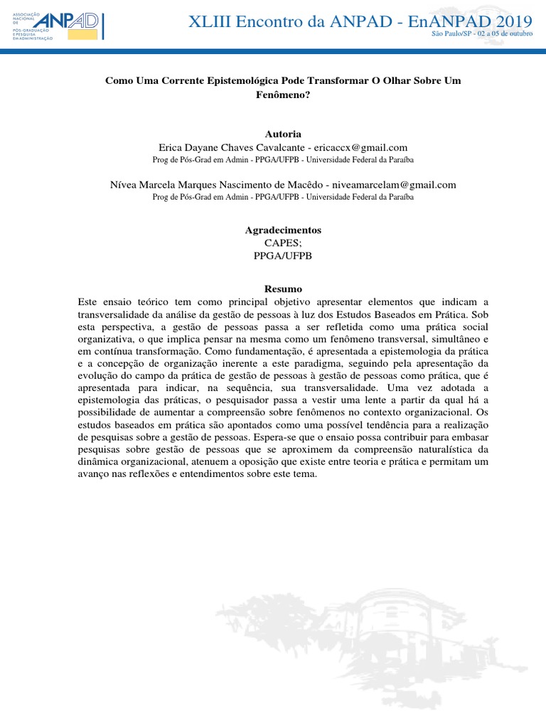 Texto Complementar - Aula 4 - Cavalcante Macêdo (2019) | PDF | Sociologia | Gestão de recursos ...
