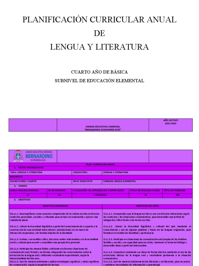 Pca Lengua y Literatura Cuarto | Descargar gratis PDF | Comunicación | Escritura