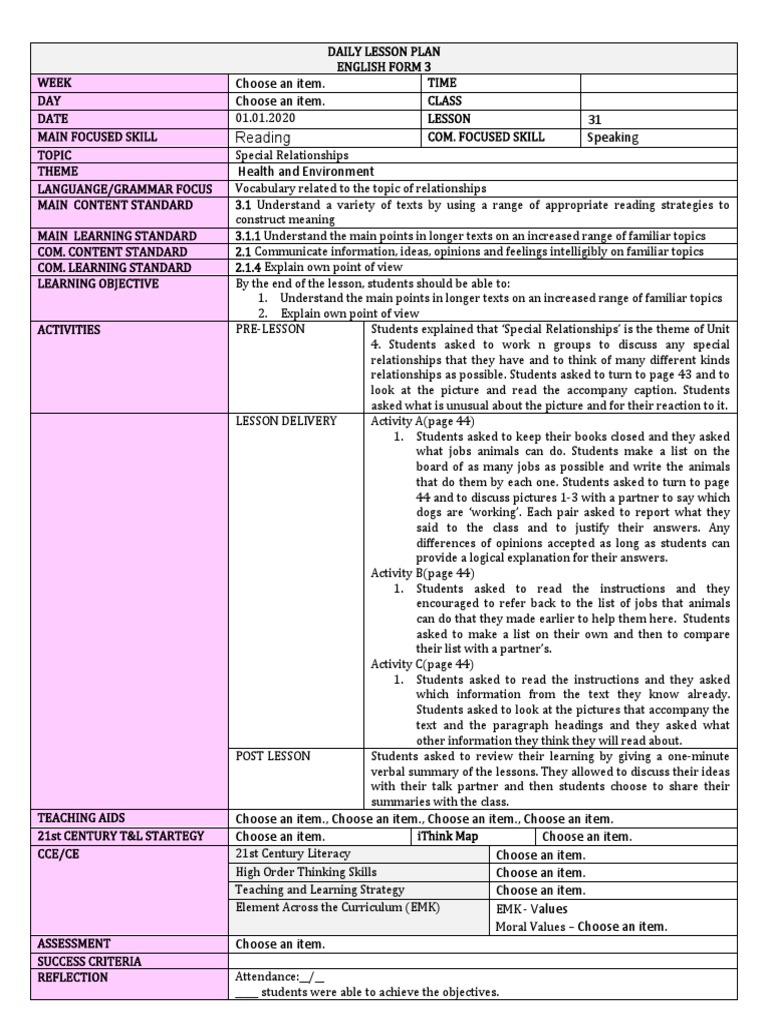 Unit 4 Special Relationship | PDF | Lesson Plan | Teaching Method