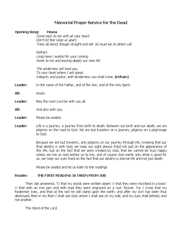 Memorial Prayer Service For The Dead 2 | PDF | Prayer | Lord's Prayer