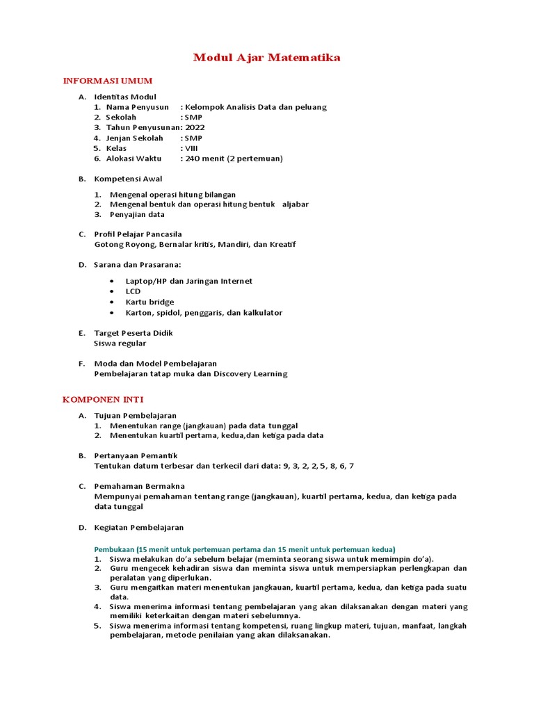 Modul Ajar Analisis Data Dan Peluang | PDF