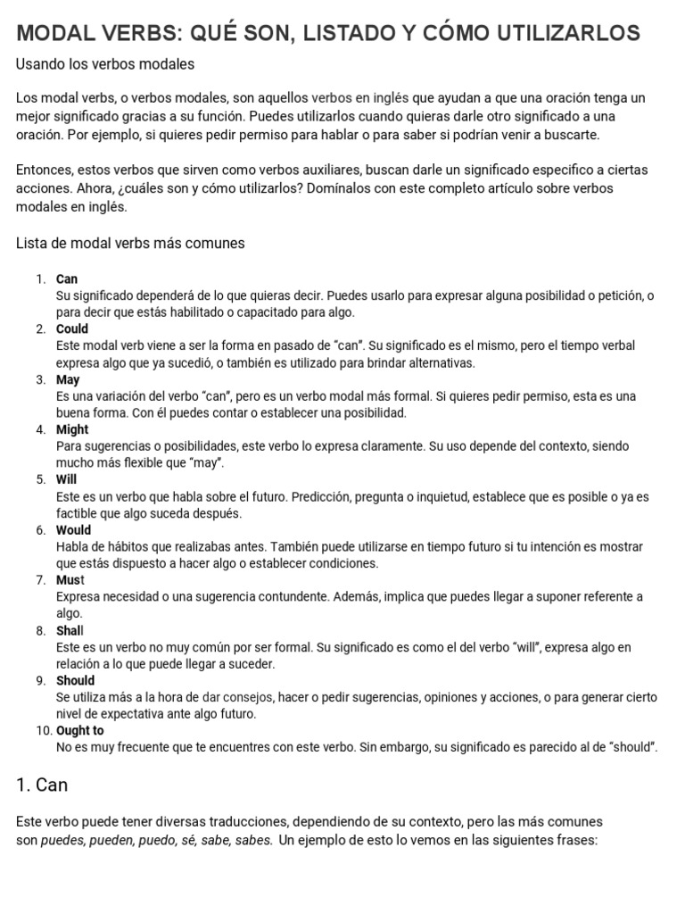 Cómo usar los verbos modales en inglés: una guía completa sobre su ...