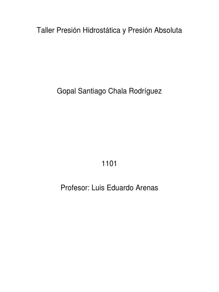 Taller Presión Hidrostática Y Presión Absoluta Pdf Presión