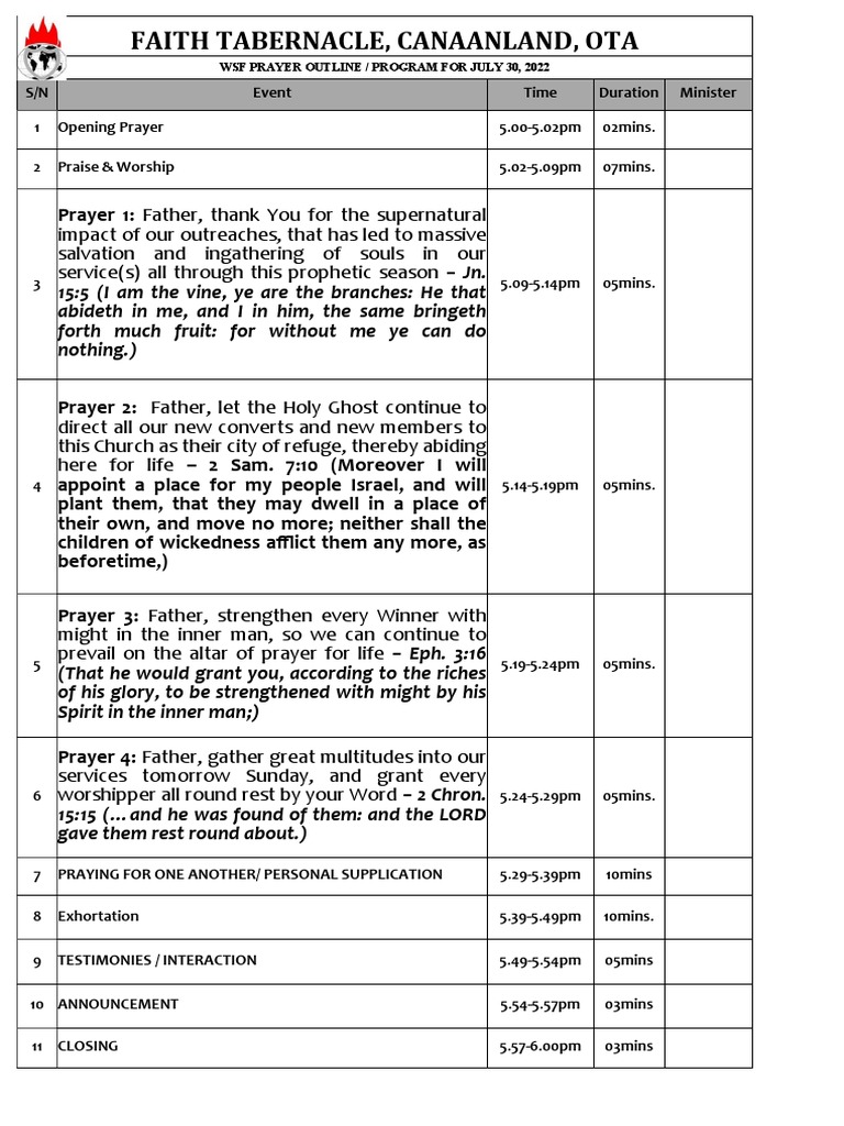 WSF Prayer Outline 30 - 07 - 2022 | PDF