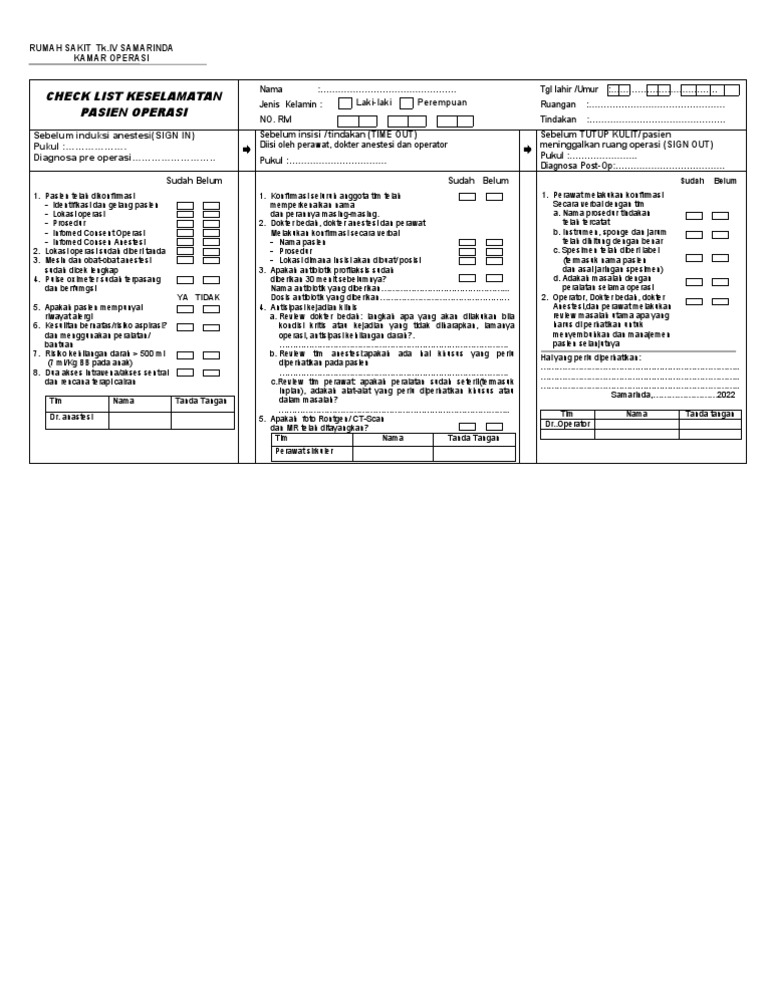 TIME OUT (Checklist Keselamatan Pasien) SKP 4 | PDF