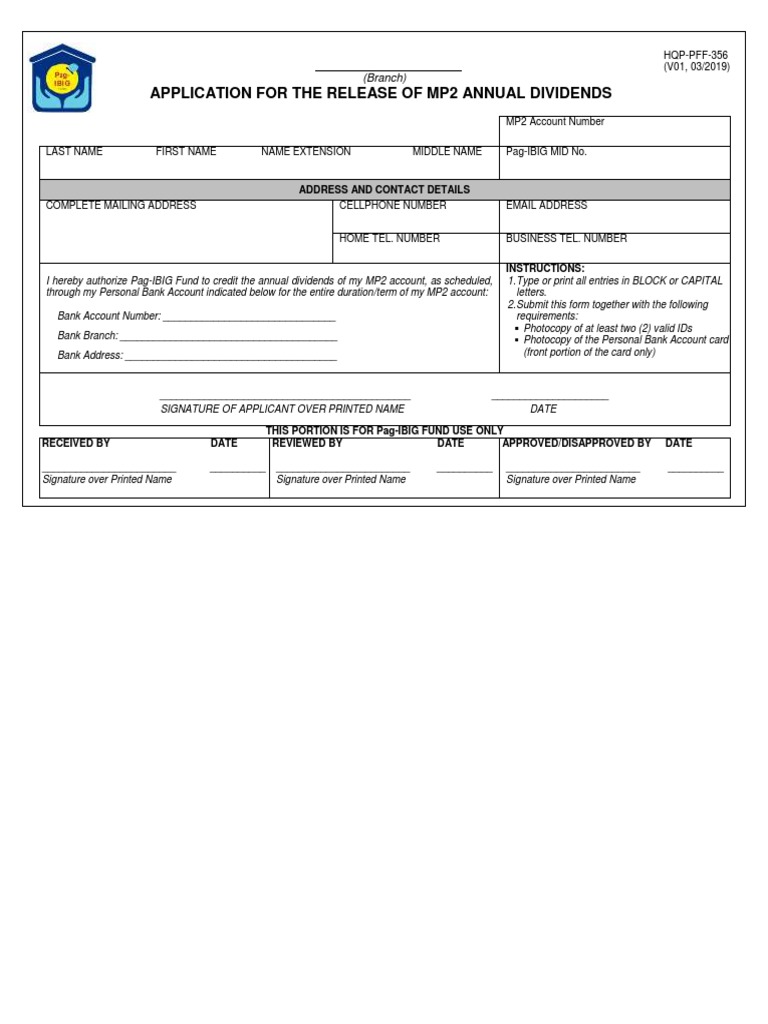 MP2 Annual Dividend Claim Form | PDF