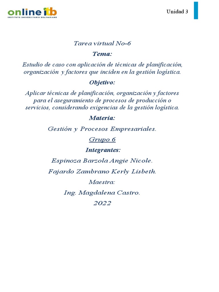 Orientaciones para La Tarea Virtual 6 | PDF | Logística | Almacén