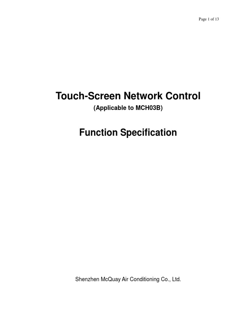 Touch-Screen Network Control Function Specification | PDF | User ...