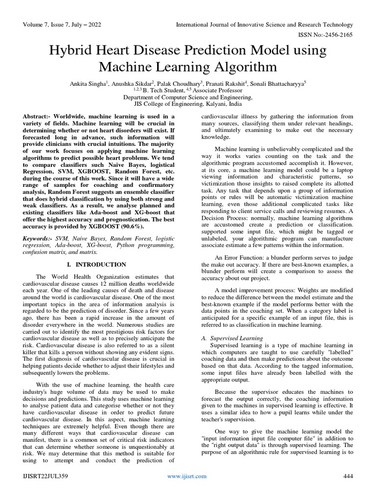 Hybrid Heart Disease Prediction Model Using Machine Learning Algorithm ...