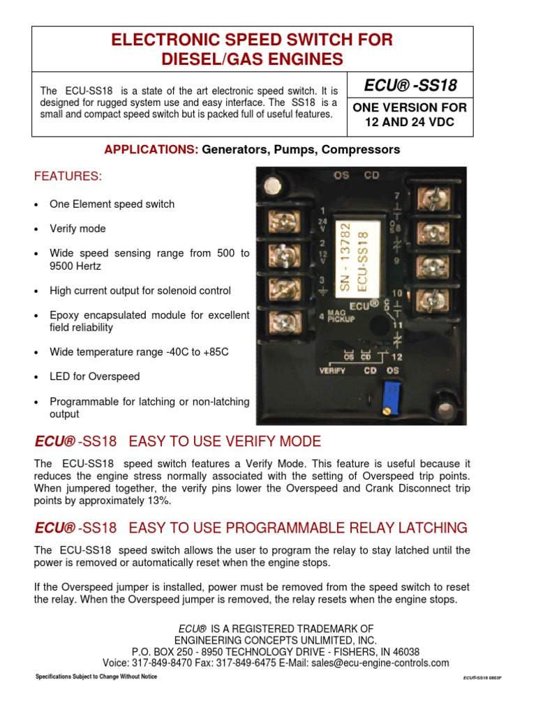 Electronic Speed Switch For Diesel/Gas Engines: ECU® - SS18 | PDF ...