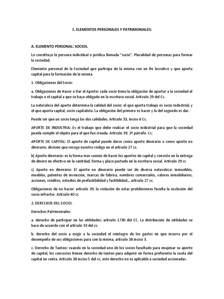 Elementos Personales y Patrimoniales. | PDF | Bienes (Ley) | Capital ...