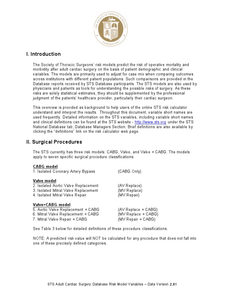 About The STS Risk Calculator v2 81 | PDF | Coronary Artery Bypass ...