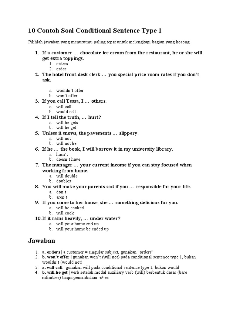 10 Contoh Soal Conditional Sentence Type 1 | PDF 10 Contoh Soal Conditional Sentence Type 1 | PDF